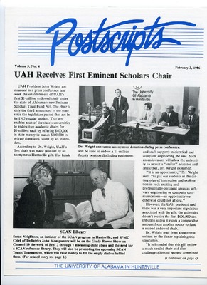 "Postscripts Vol. 5, No. 4, 1986-02-03" by University of Alabama in ...