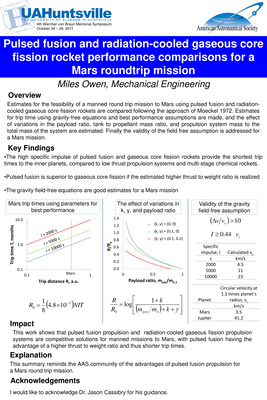 "Pulsed Fusion and Radiation-Cooled Gaseous Core Fission Rocket Perform ...